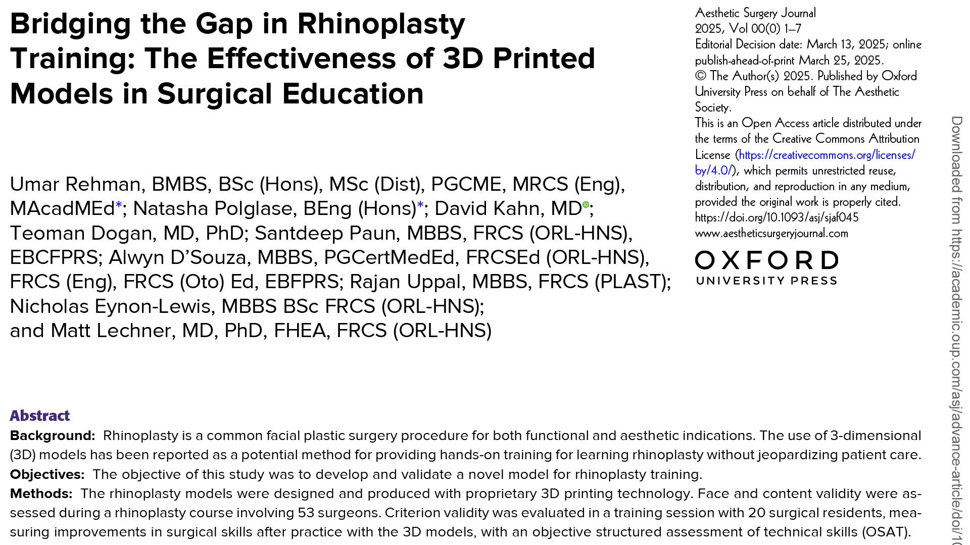 Publication | Bridging the Gap in Rhinoplasty Training: The ...