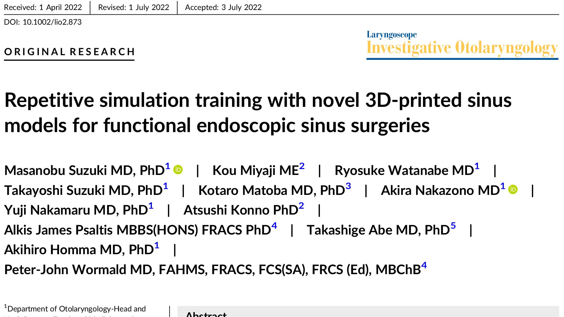 Publication | Repetitive simulation training with novel 3D-printed ...